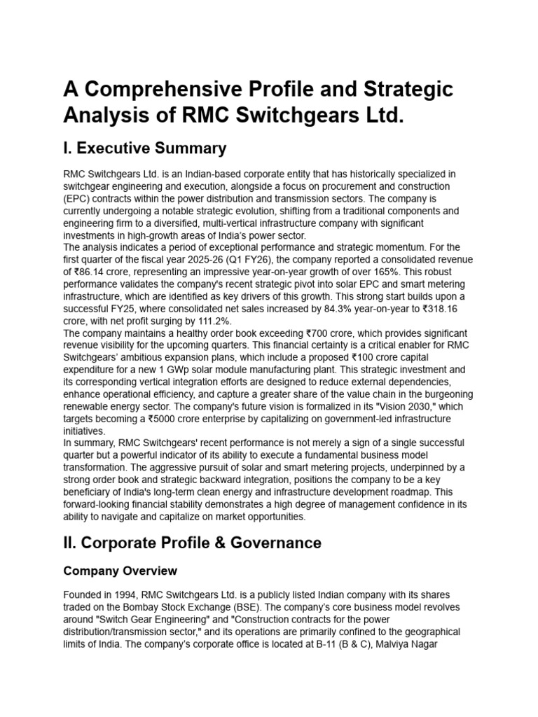 RMC Switchgears Ltd: Strategic Growth Analysis | PDF | Infrastructure ...