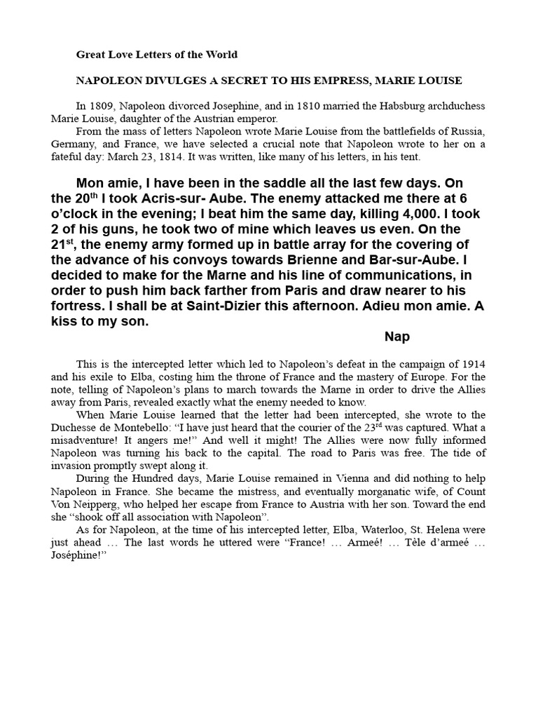 Napoleon's Secret Letter to Marie Louise | PDF