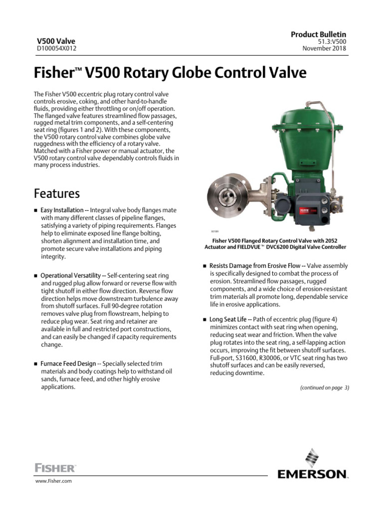 Fisher V500 Rotary Control Valve Overview | PDF | Valve | Bearing ...