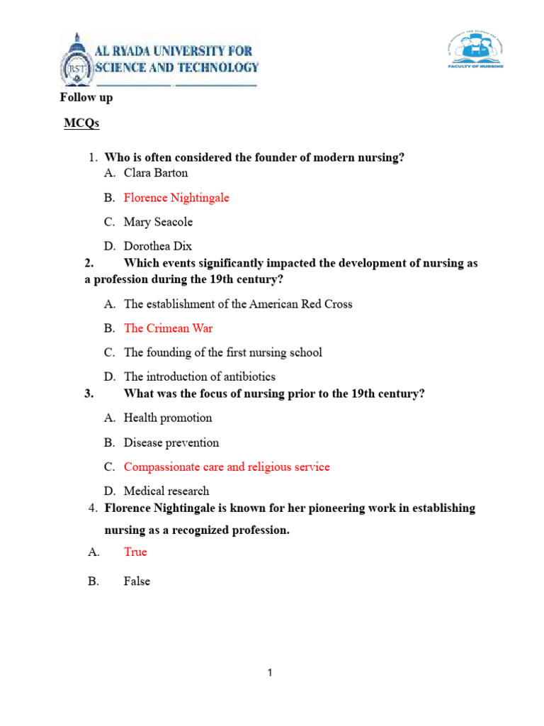 Question Bank 1st and 2nd Lectures | PDF | Nursing | Medicine