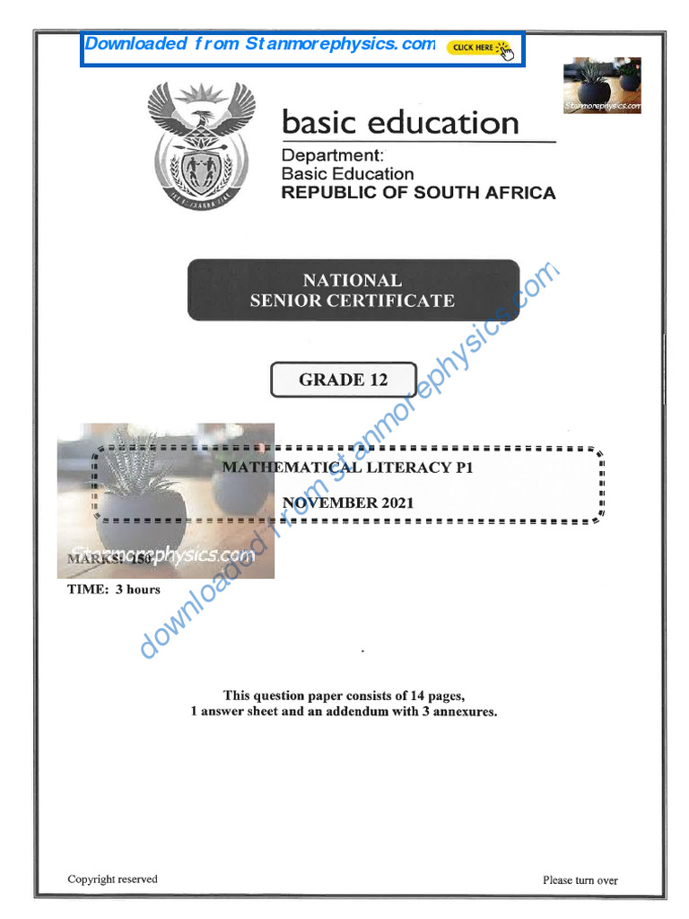 Maths Literacy Grade 12 NSC November 2021 P1 and Memo | PDF