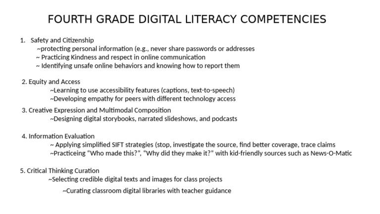 Fourth Grade Digital Literacy Competencies | PDF