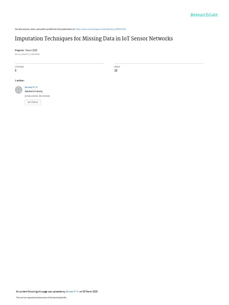 Imputation Techniques For Missing Data in IoT Sensor Networks Modified | PDF | Internet Of ...