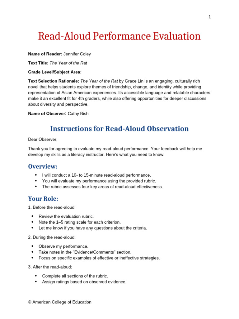 Module 3 Read Aloud Rubric | PDF | Cognition | Learning