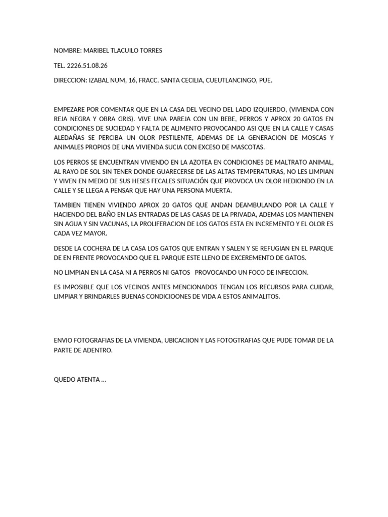 Maltrato Animal y Foco de Infeccion Circuito Izabal, Fracc Santa ...