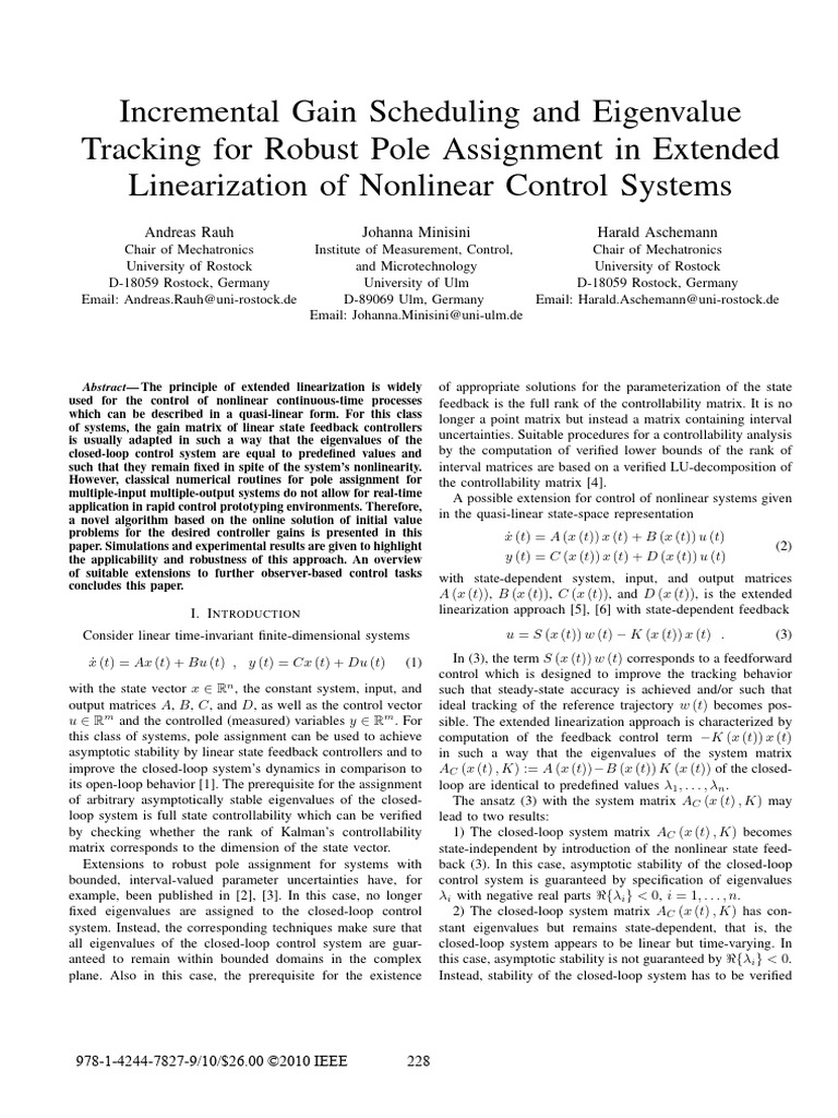 Incremental Gain Scheduling and Eigenvalue Tracking For Robust Pole ...