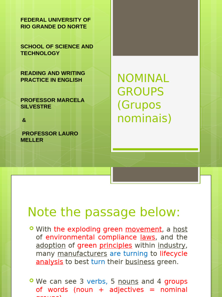 Ple 3 - Aula 10 - 2014.2 - Nominal Groups | PDF | Life Cycle Assessment ...