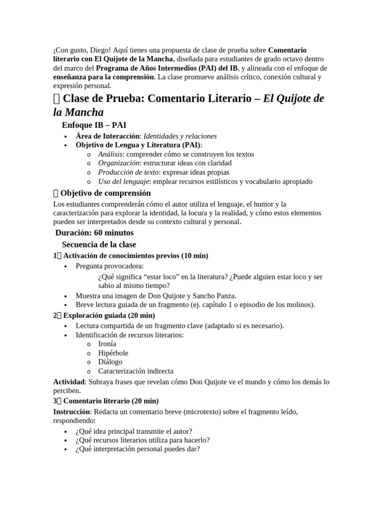 Clase de Prueba | PDF | Don Quijote | Enseñando