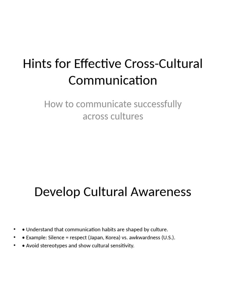 Hints For Effective Cross Cultural Communication | PDF