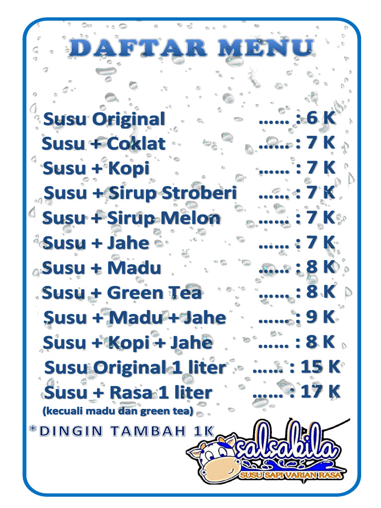 Daftar Menu Susu | PDF