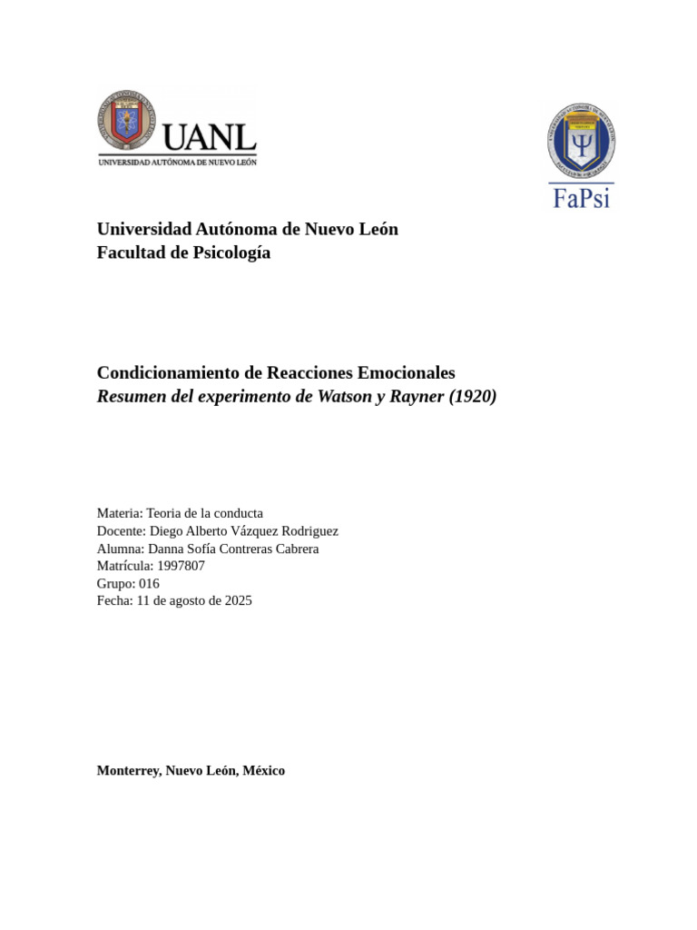 ExperimentoAlbert DSCC | PDF | Condicionamiento clásico | Las emociones