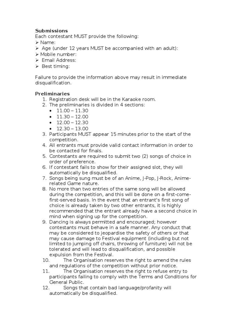 Karaoke Rules | PDF | Singing | Government