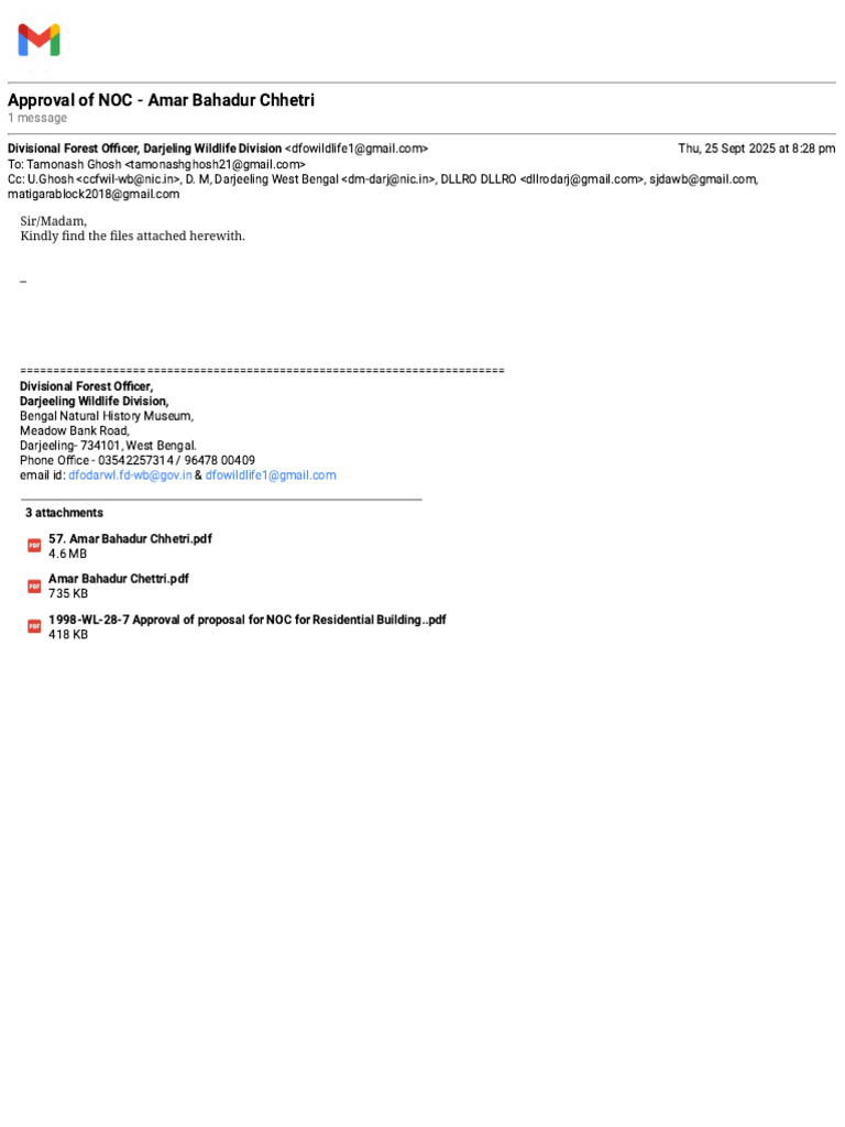 Gmail - Approval of NOC - Amar Bahadur Chhetri | PDF