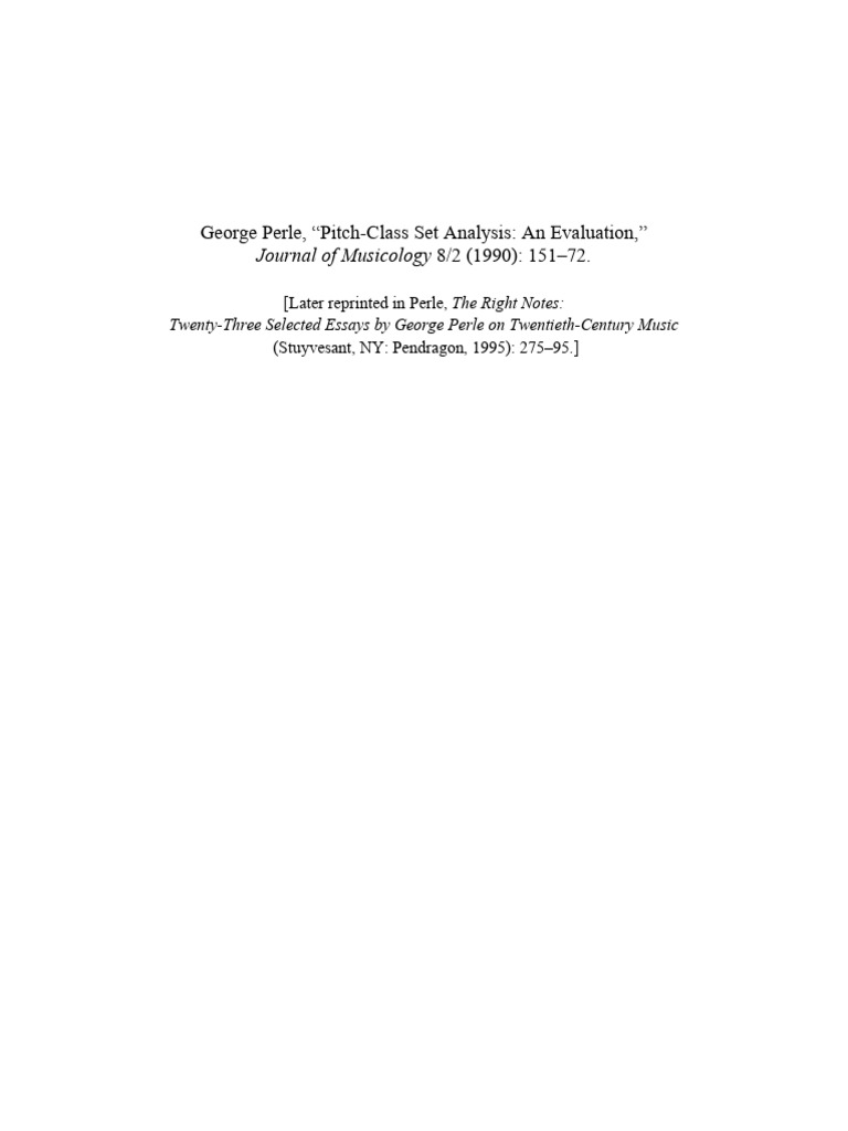 4a Perle Pitch Class Set Analysis An Evaluation 1990 | PDF | Harmony ...