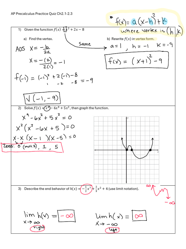 AP Precalculus Quiz: Functions & Graphs | PDF