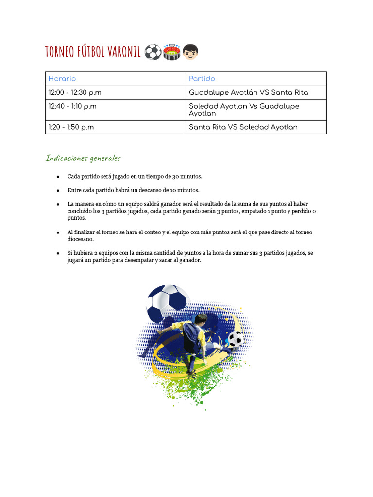 Torneo de Fútbol Varonil 2023: Horarios y Reglas | PDF