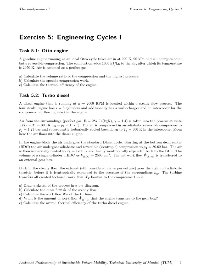 Exercise 5 - Engineering Cycles I | PDF | Propulsion | Thermodynamics