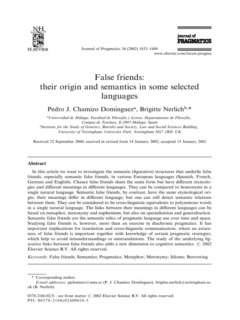 False Friends Their Origin and Semantics | PDF | Metaphor | Semantics
