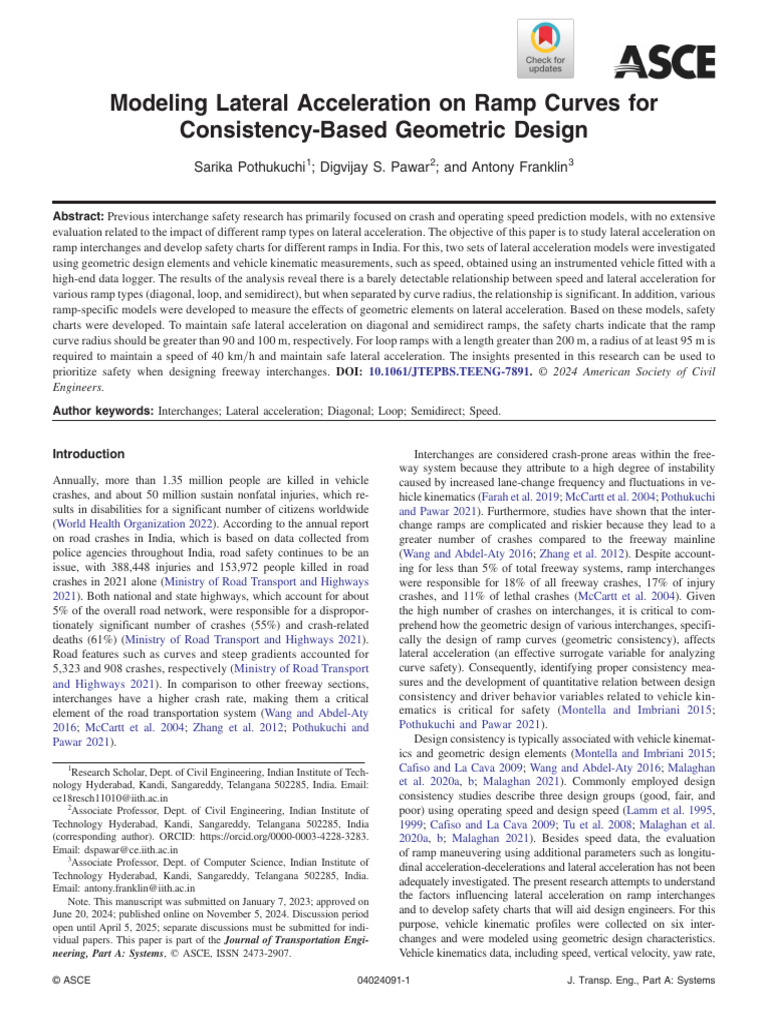 Lateral Acceleration Models for Ramp Safety | PDF | Acceleration ...