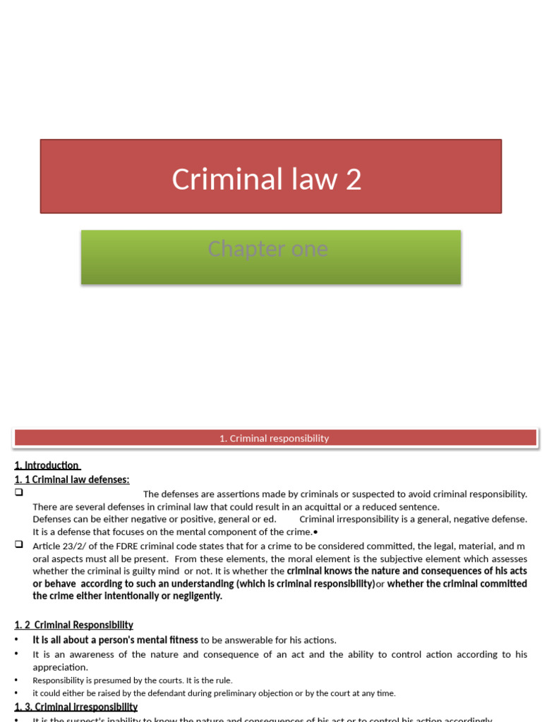 Criminal Law Two-Chapter One | PDF | Insanity Defense | Crimes