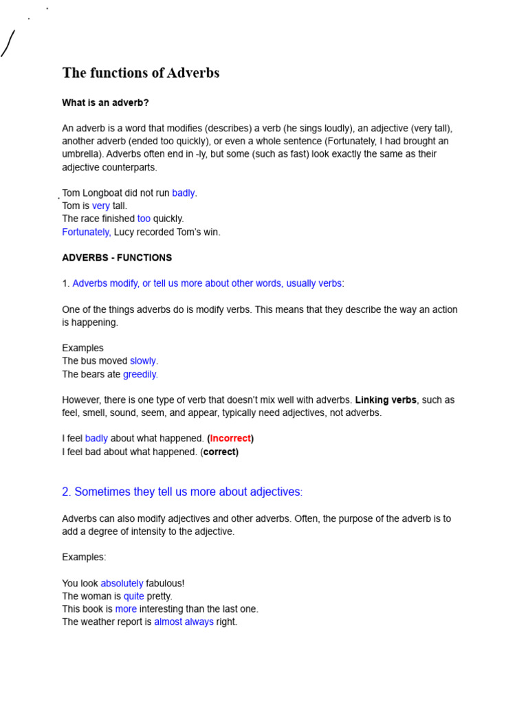 The Functions of Adverbs and Prepositions | PDF | Adverb | Adjective