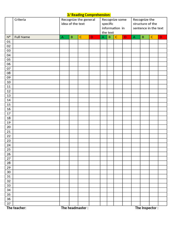 Reading Comprehension (List of Students Grid) - Copie | PDF