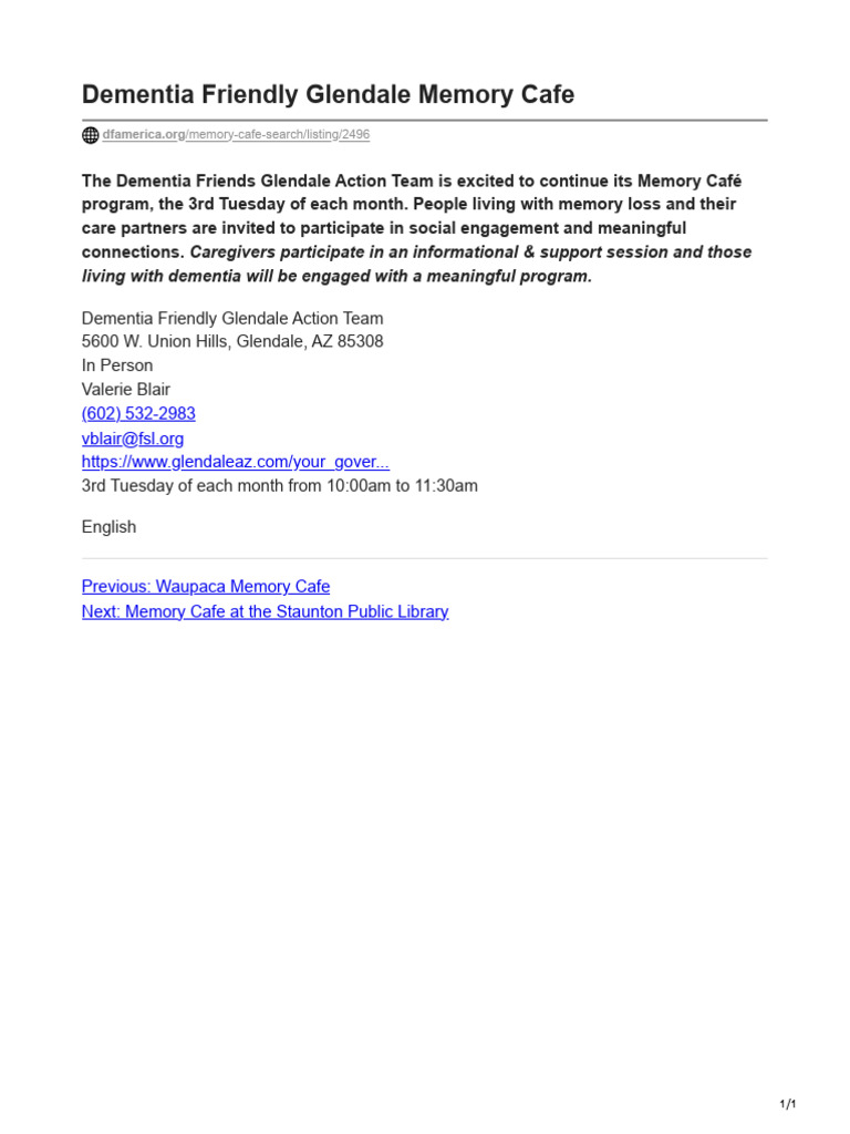 Dementia Friendly Glendale Memory Cafe | PDF