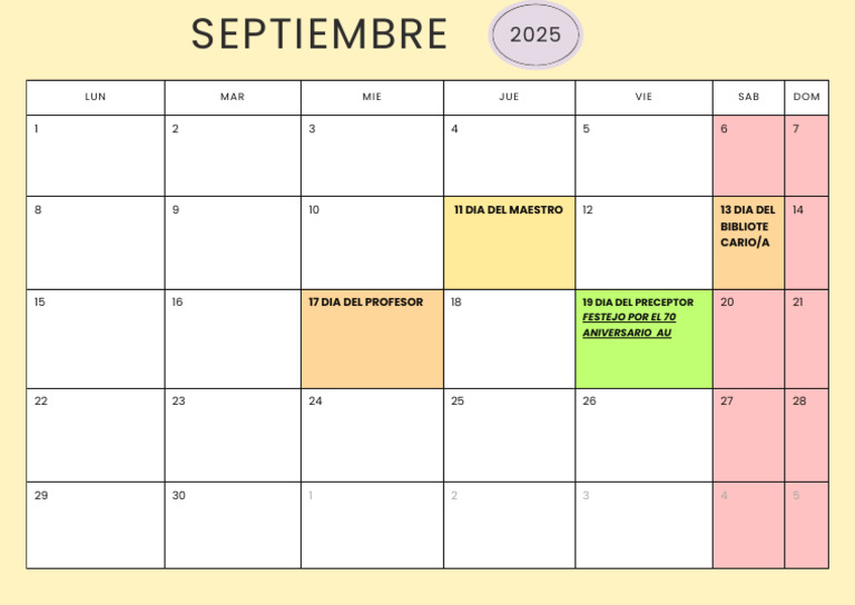 Documento A4 Calendario Septiembre 2025 Almanaque Imprimir Minimalista ...
