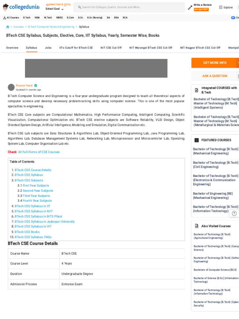 B.Tech CSE Syllabus Overview | PDF | Discrete Mathematics | Computer ...