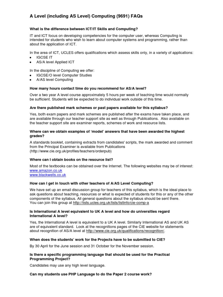 A Level (Including As Level) Computing (9691) Faqs: WWW - Amazon.Co ...