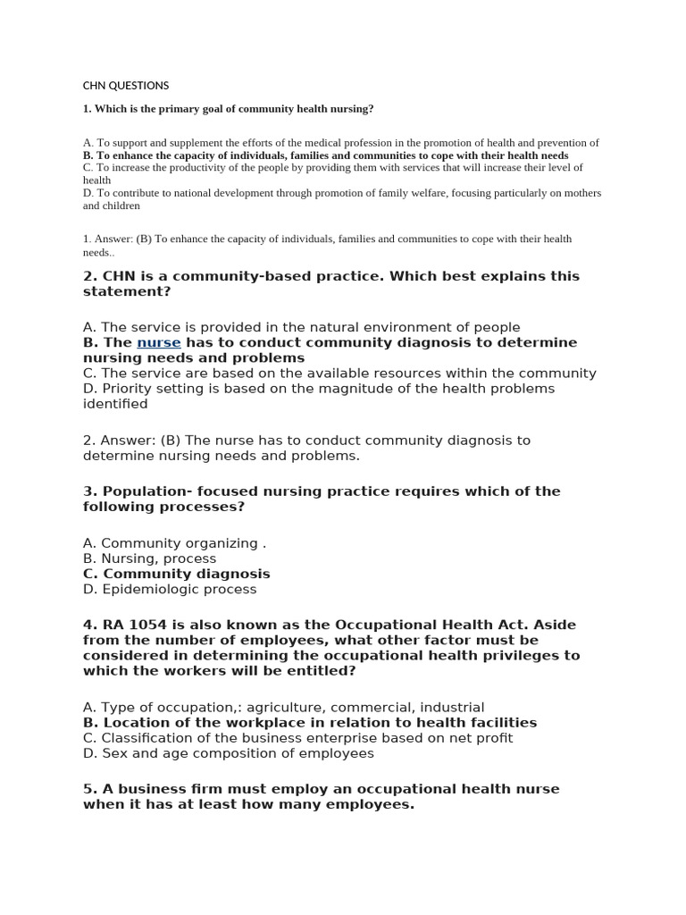 Community Health Nursing Questions | PDF | Midwife | Occupational ...