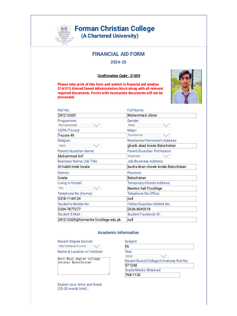 FCCU Financial Aid Application 2024-25 | PDF | Student Financial Aid In ...