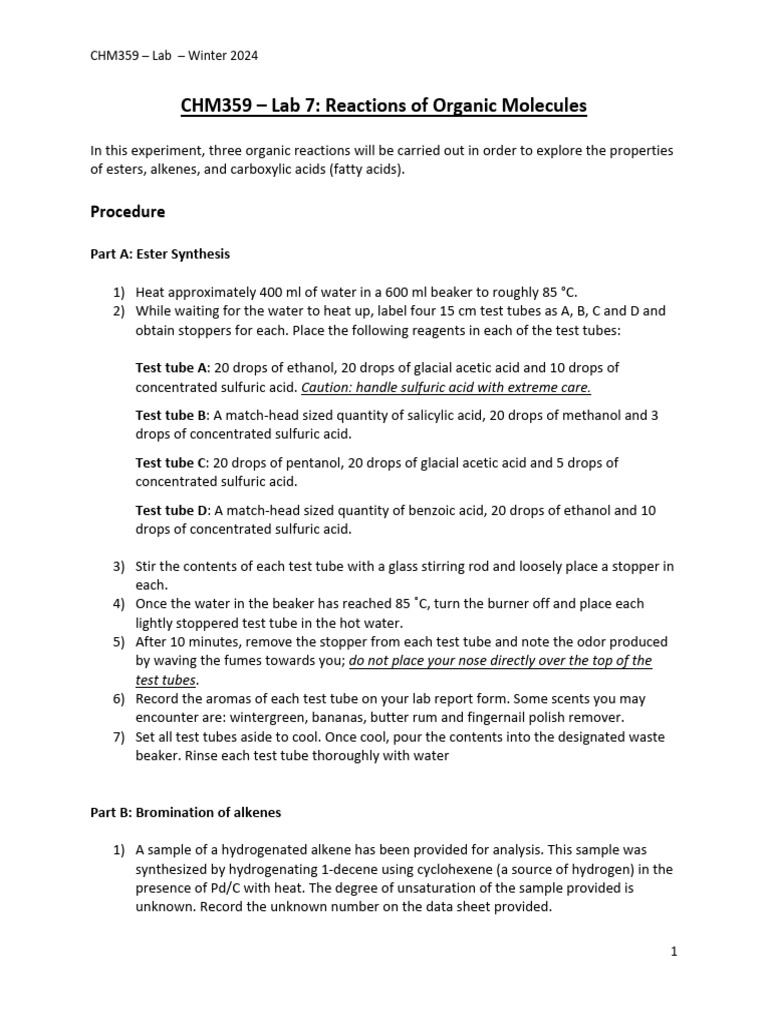 Organic Reactions Lab: Esters, Alkenes, Soap | PDF | Soap | Acid