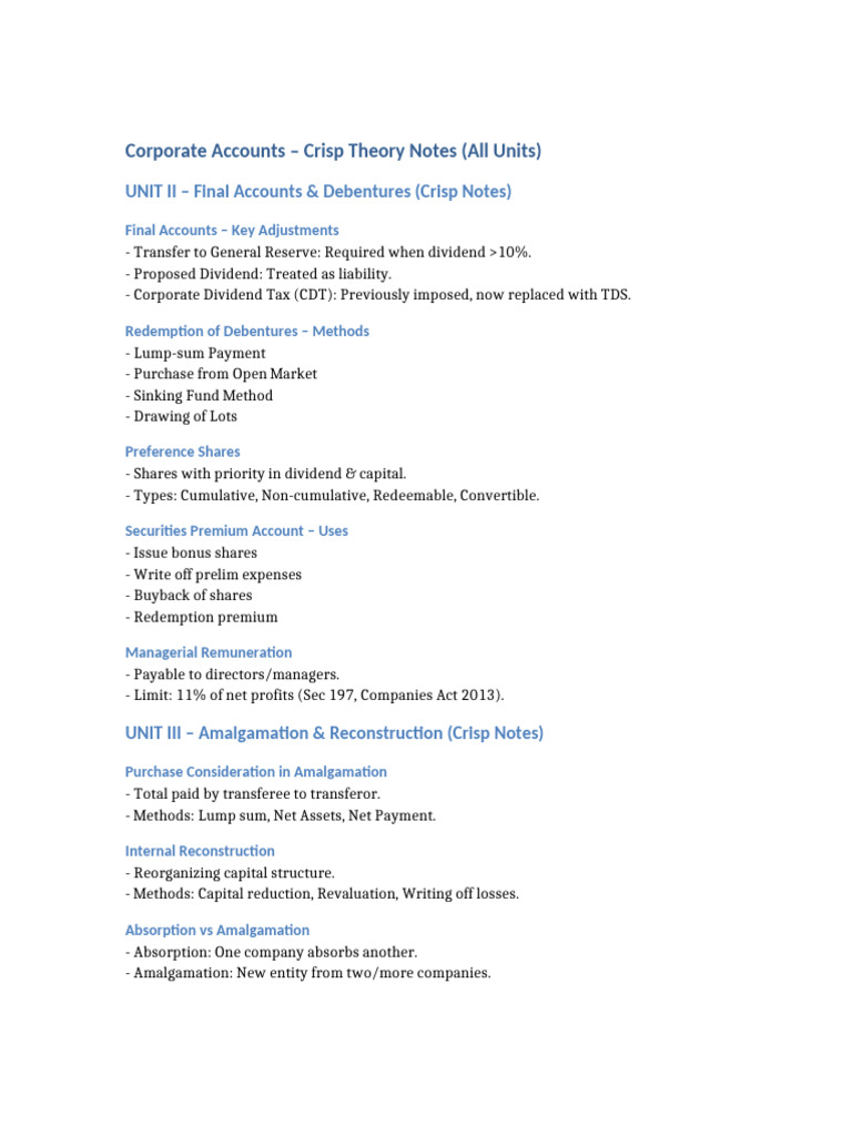 Corporate Accounts: Crisp Theory Notes | PDF