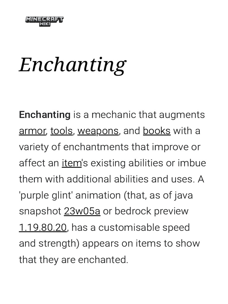 Enchanting - Minecraft Wiki | PDF | Minecraft
