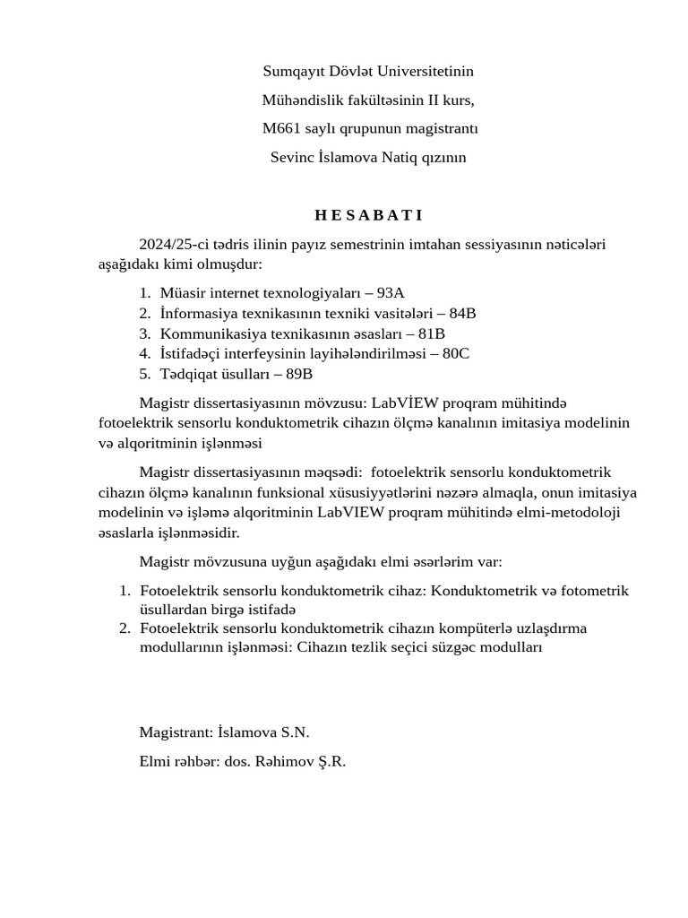İslamova S.N. Hesabat | PDF