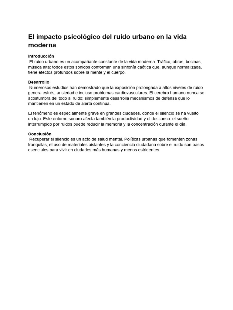 Efectos del ruido urbano en la salud mental | PDF