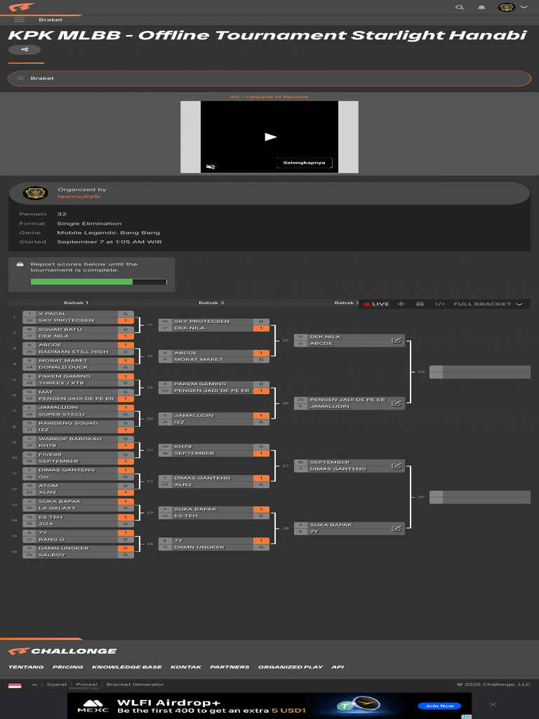 KPK MLBB - Offline Tournament Starlight Hanabi - Challonge | PDF | Sports Competitions | Sports