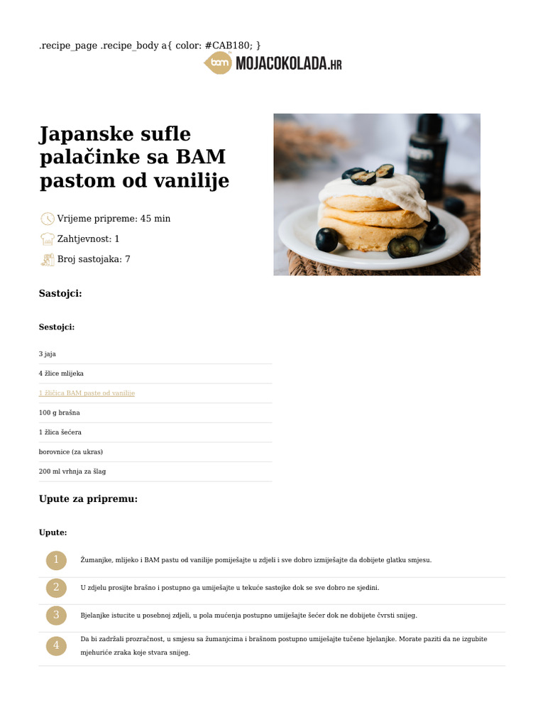 Japanske Sufle Palacinke Sa Bam Pastom Od Vanilije | PDF