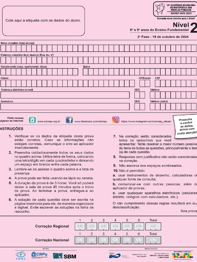 Obmep 2025 Segunda Fase Nível 2 (Prova) | PDF