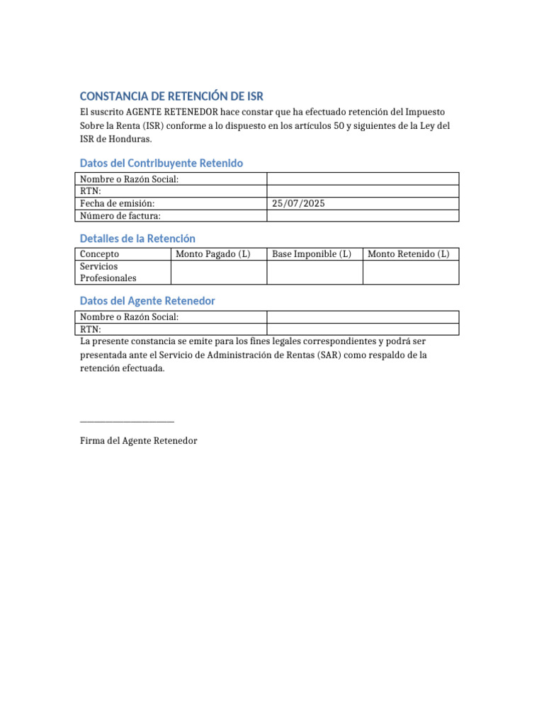 Constancia de Retención de ISR | PDF