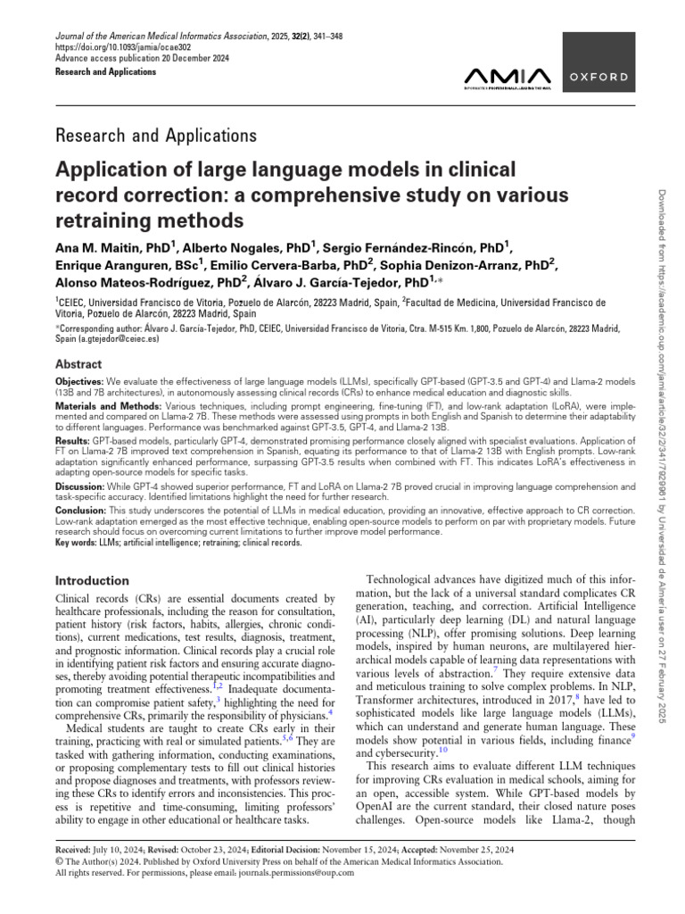 Application of Large Language Models in Clinical Record Correction: A ...