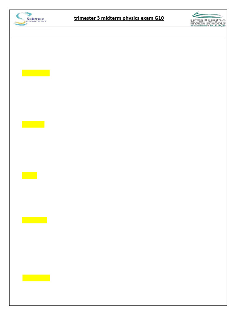 Trimester 3 Midterm Physics Exam G10 Answers 2 | PDF | Force | Power (Physics)