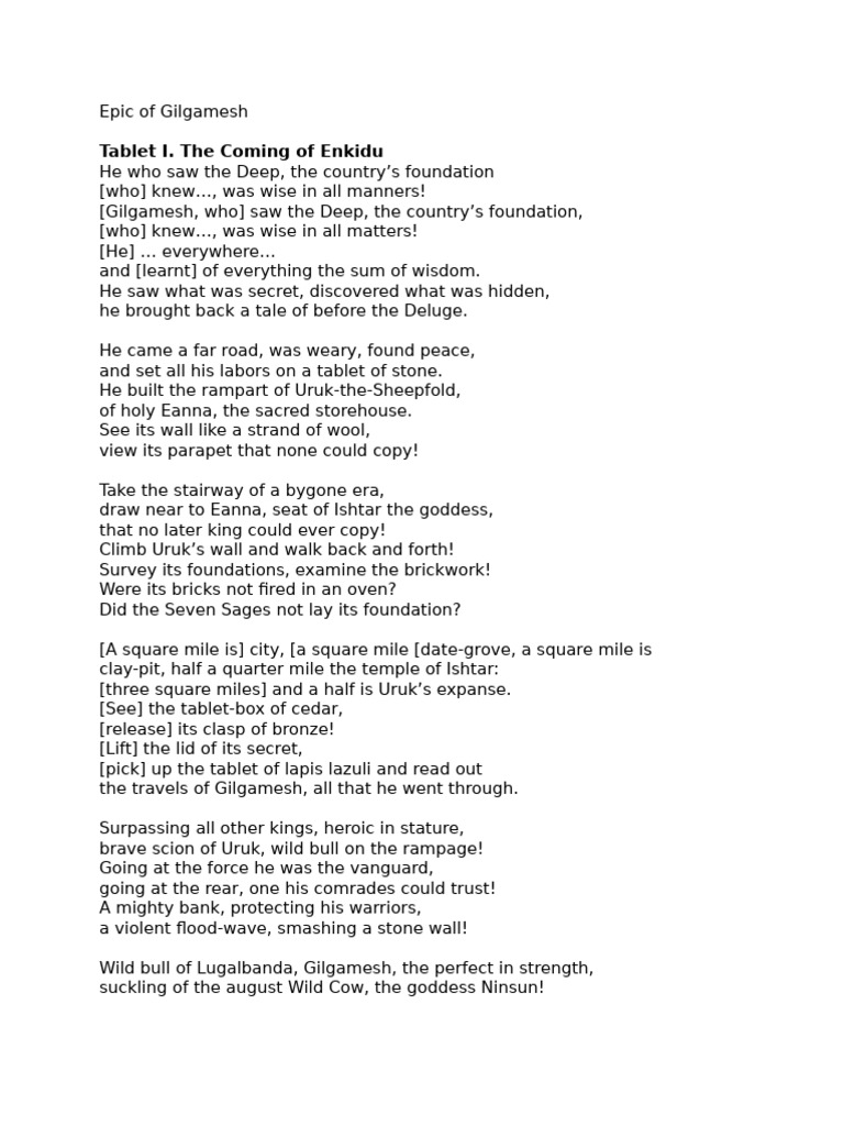 Epic of Gilgamesh Excerpt | PDF | Epic Of Gilgamesh | Mesopotamian ...