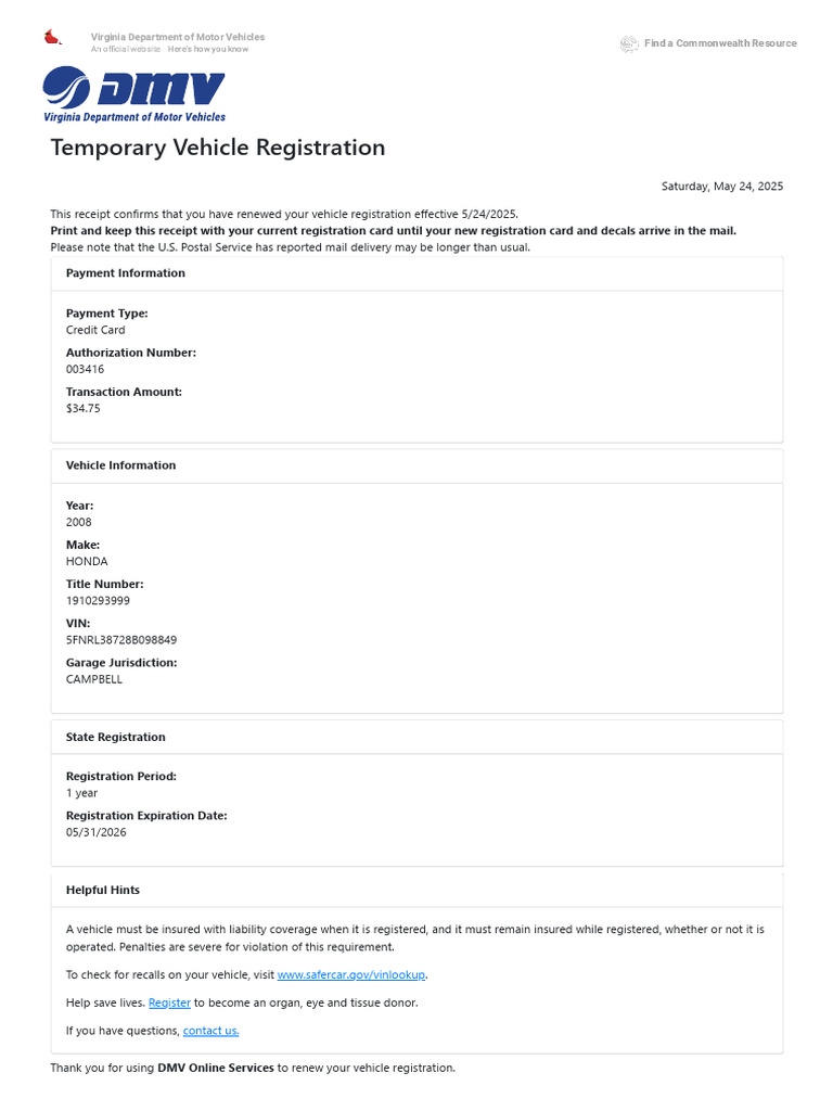Virginia Department of Motor Vehicles - DmvNOW | PDF