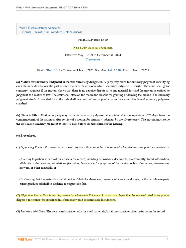 Rule 1510 Summary Judgment | PDF | Summary Judgment | Affidavit