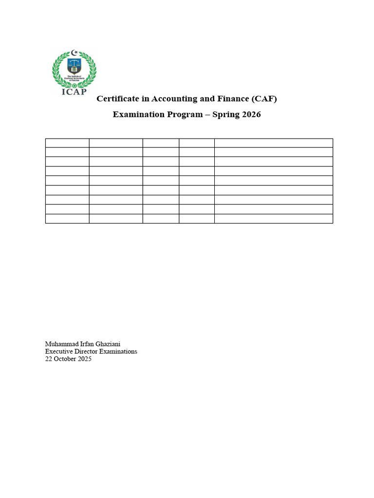 CAF Spring 2026 Exam Schedule | PDF