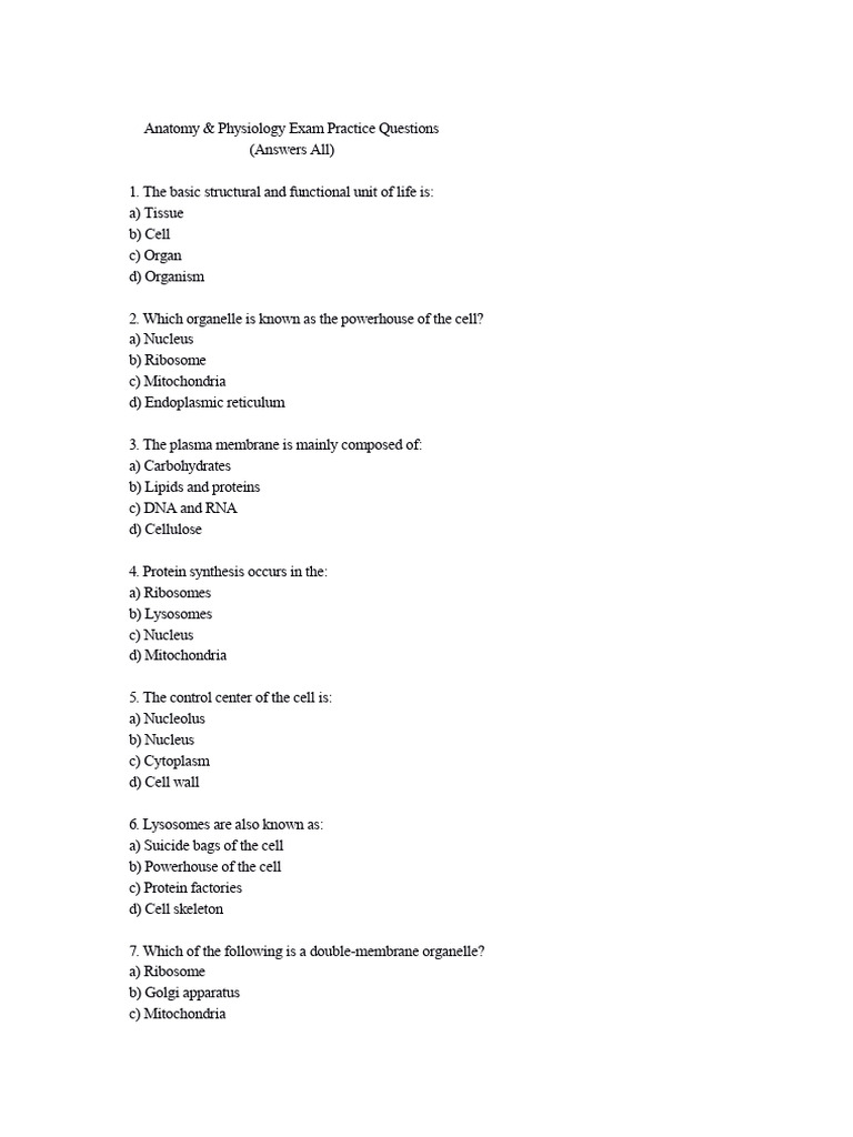 Anatomy & Physiology Exam Questions | PDF | Digestion | Human Digestive ...