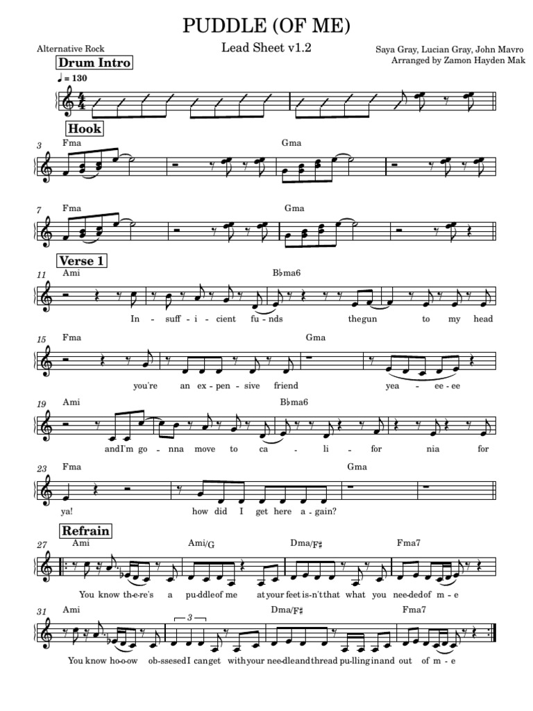 Puddle (Of Me) - Lead Sheet V1.2 | PDF