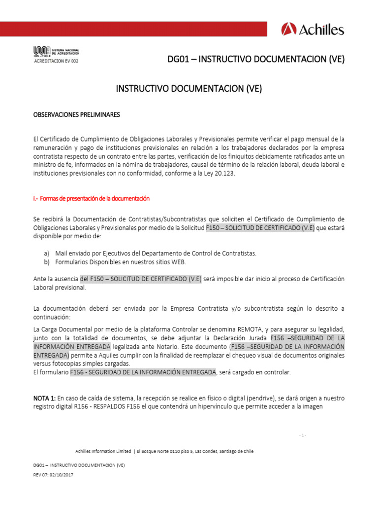 Dg01 - Instructivo Documentacion (Ve) Oct2017 | PDF